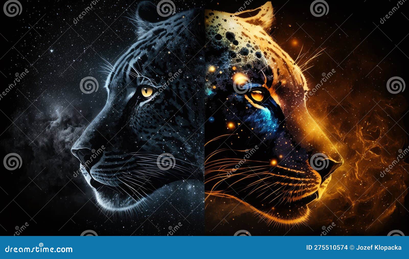 Leopard in Fire Cosmic Space. Gnerative Ai. Stock Illustration ...
