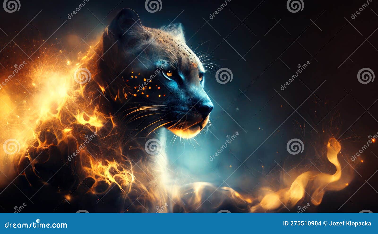 Leopard in Fire Cosmic Space. Gnerative Ai. Stock Illustration ...