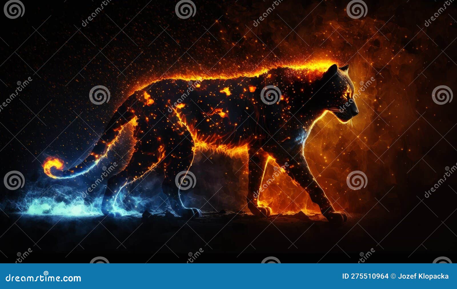 Leopard in Fire Cosmic Space. Gnerative Ai. Stock Illustration ...