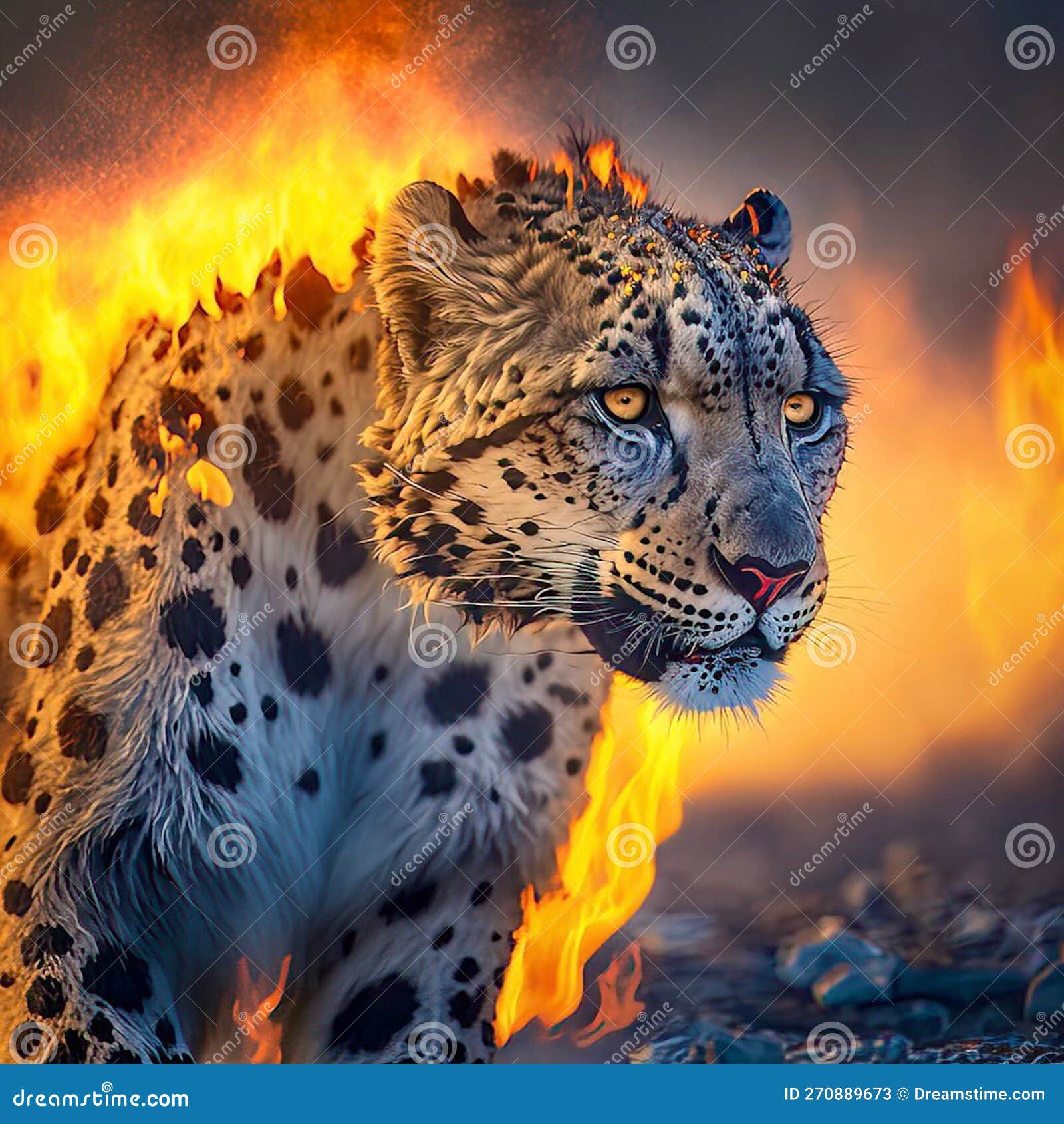 A leopard with flame stock illustration. Illustration of jaguar - 270889673
