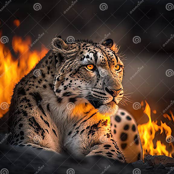 A leopard with flame stock illustration. Illustration of whiskers - 270889701