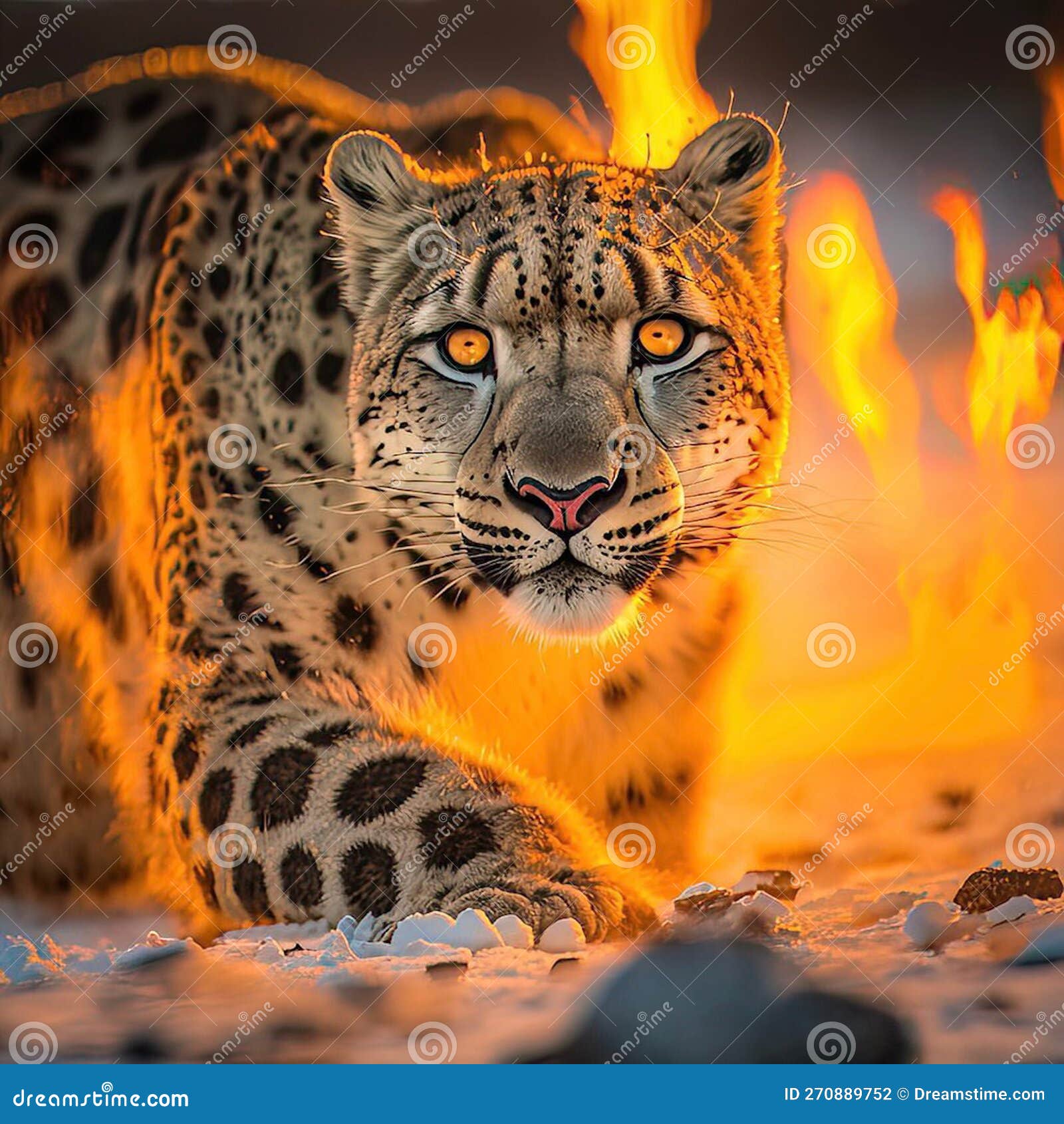 A leopard with flame stock illustration. Illustration of carnivore - 270889752