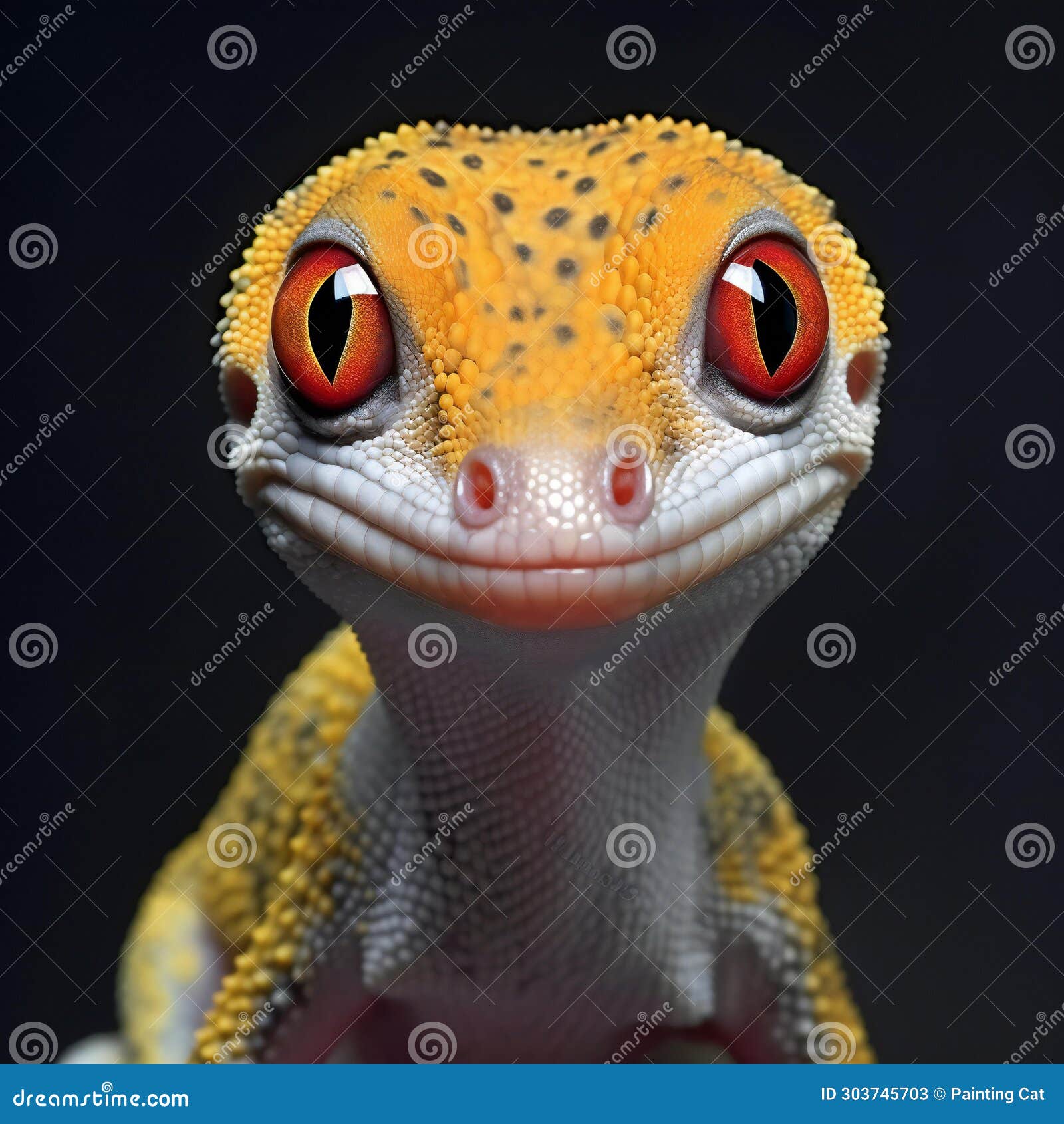 Leopard Gecko on a Black Background, Close-up Stock Illustration ...