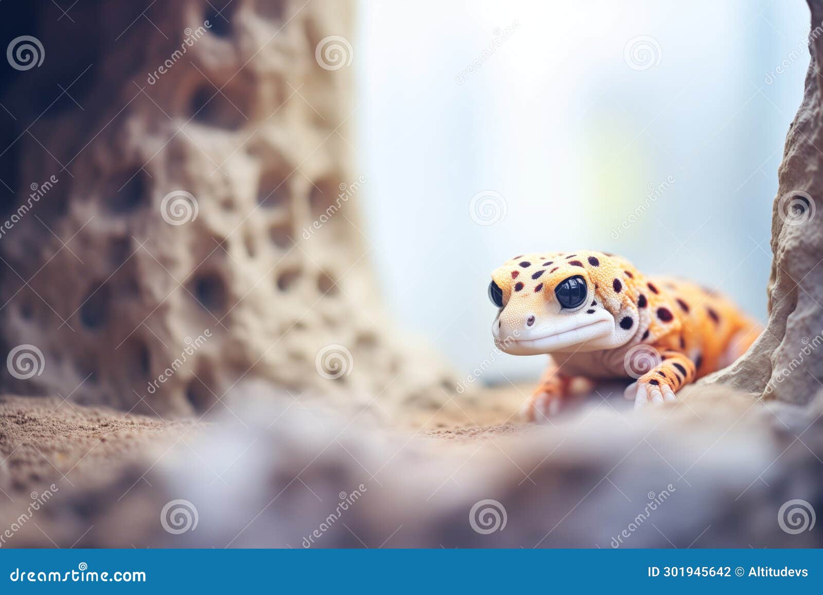 Leopard Gecko Hiding Behind Rock Formation Stock Photo - Image of ...