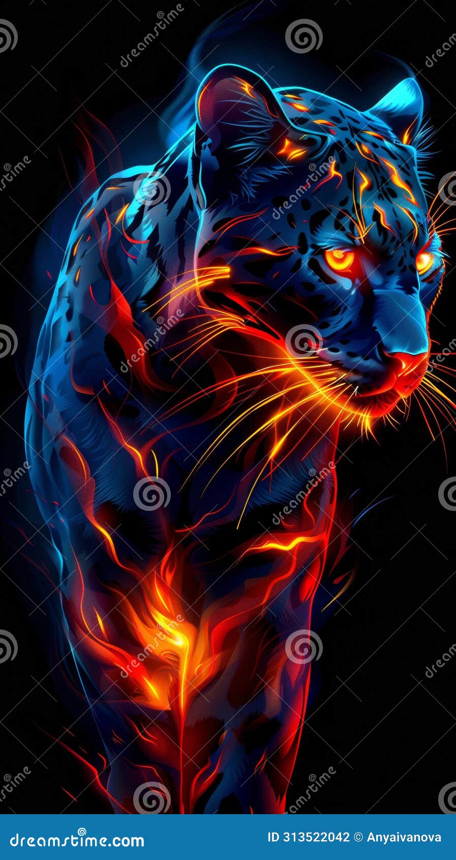 A Leopard is Glowing Brightly in the Dark, a Magical Creature Made of ...