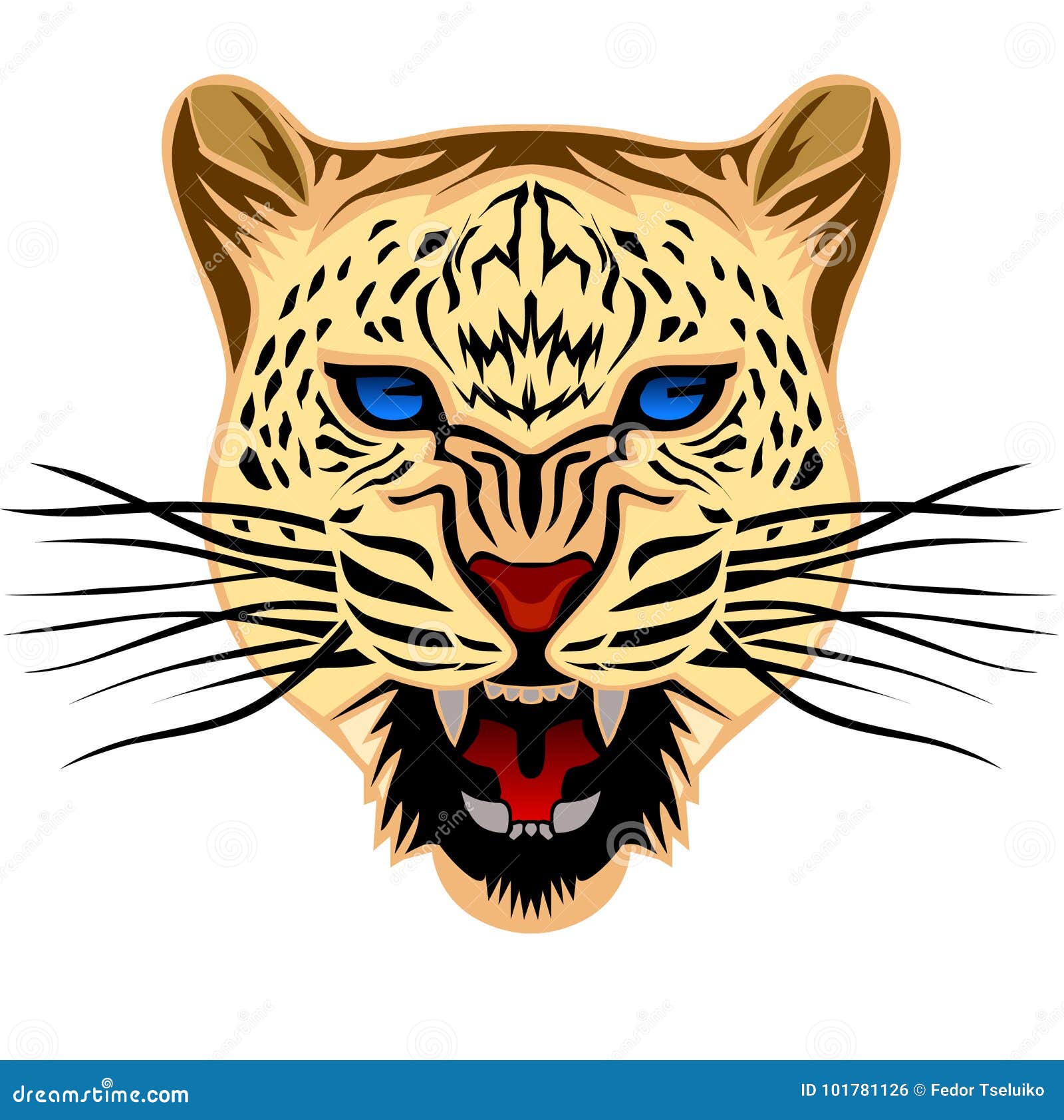 Leopard head illustration stock vector. Illustration of furious - 101781126