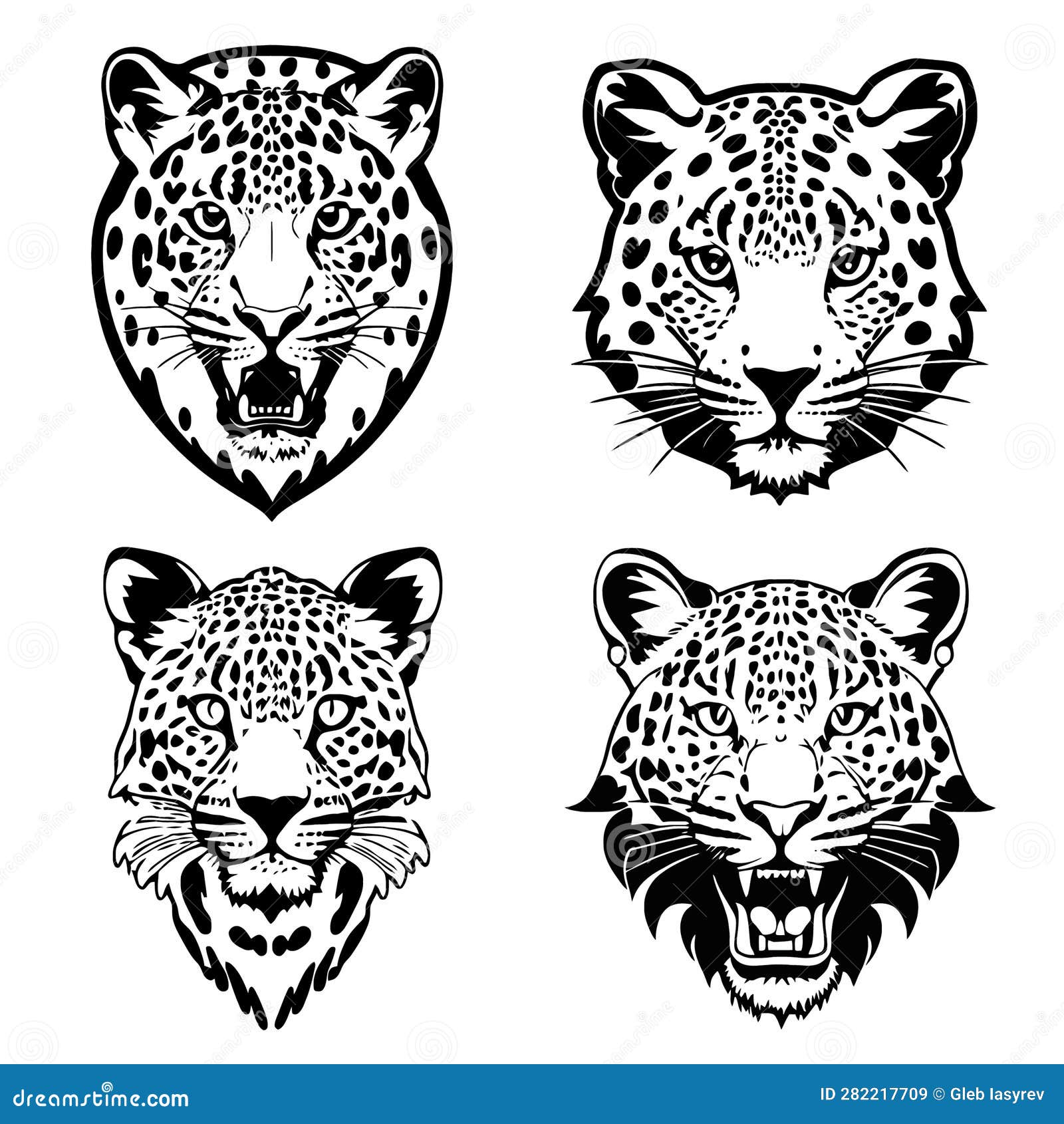 Leopard Head Logo Vector Stencil Set Stock Illustration - Illustration ...