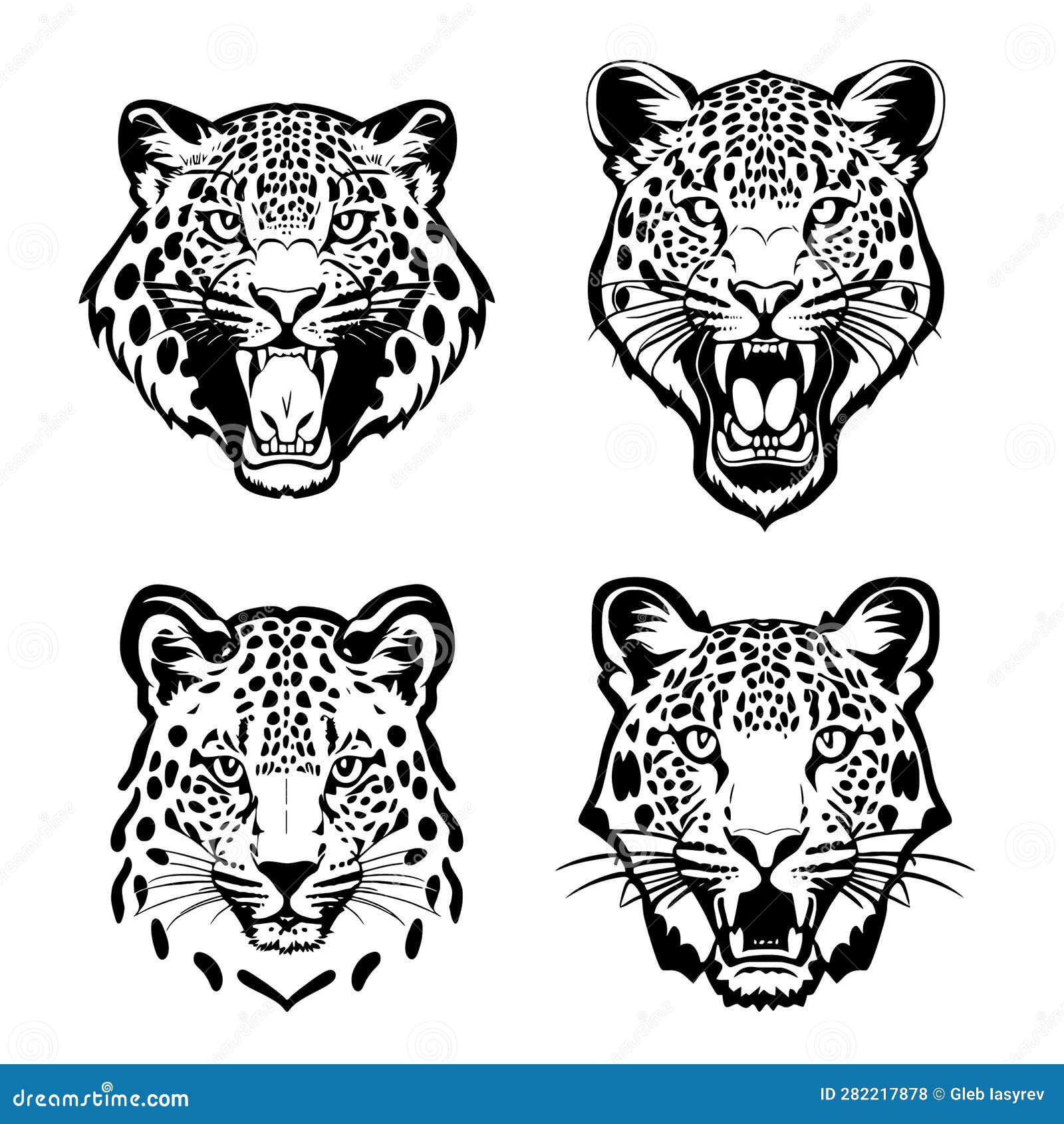 Leopard Head Logo Vector Stencil Set Stock Illustration - Illustration ...