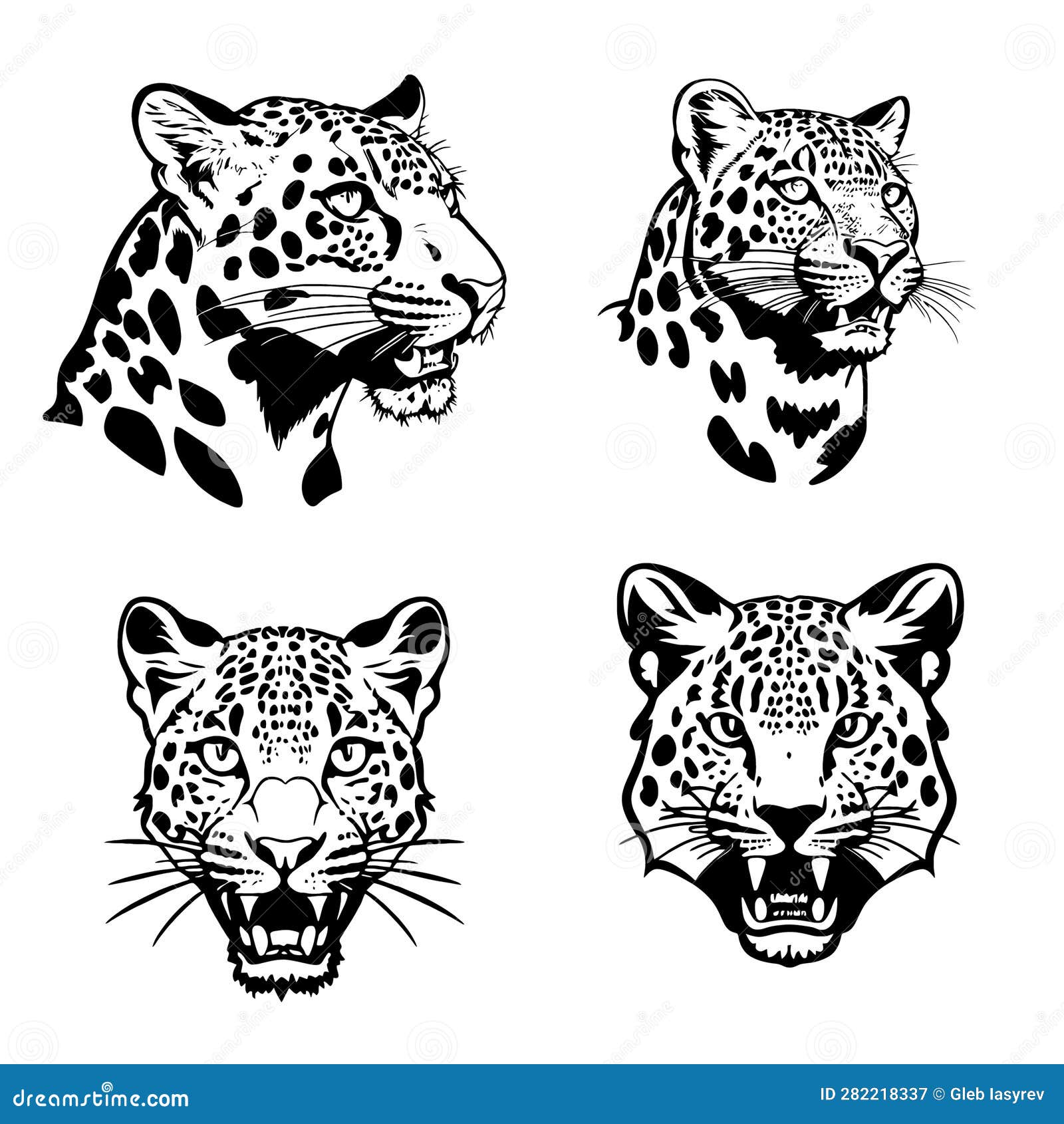 Leopard Head Logo Vector Stencil Set Stock Illustration - Illustration ...