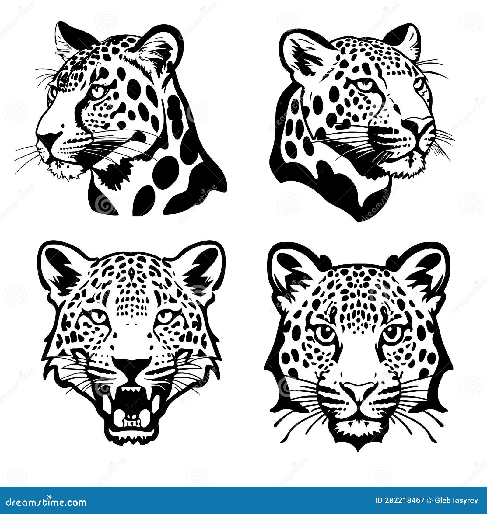 Leopard Head Logo Vector Stencil Set Stock Illustration - Illustration ...