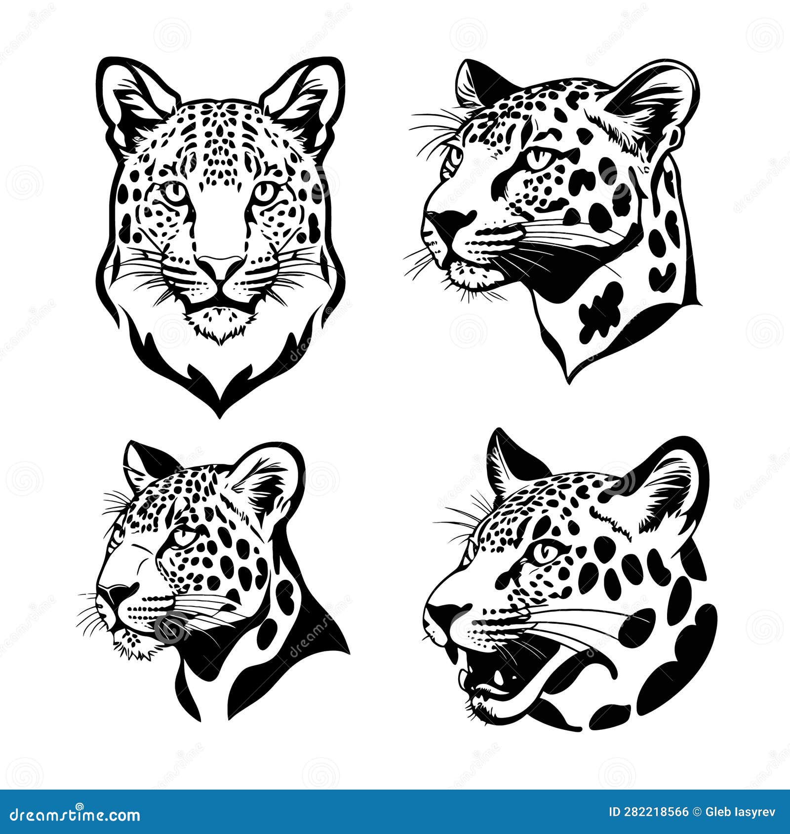 Leopard Head Logo Vector Stencil Set Stock Illustration - Illustration ...