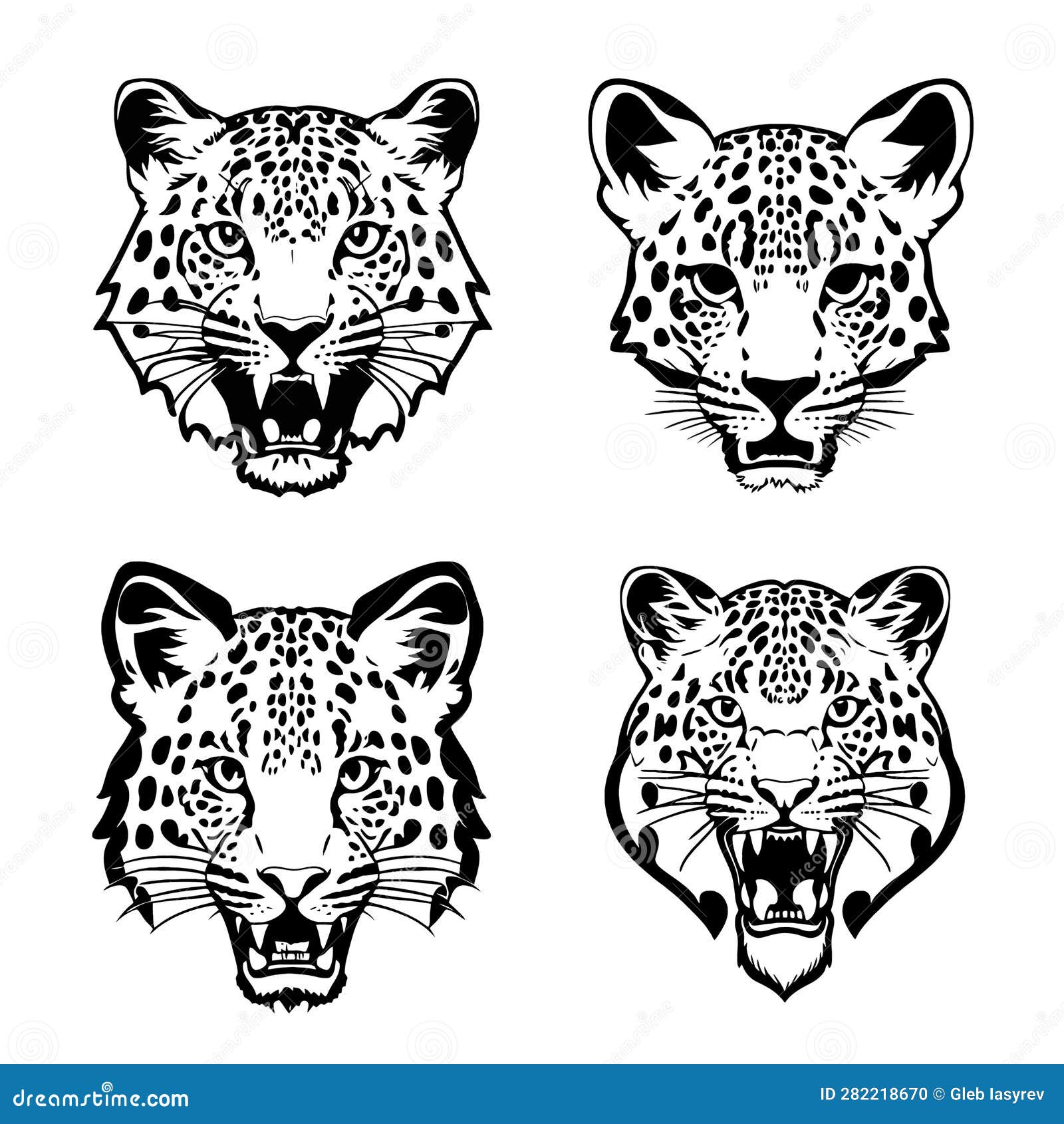 Leopard Head Logo Vector Stencil Set Stock Illustration - Illustration ...