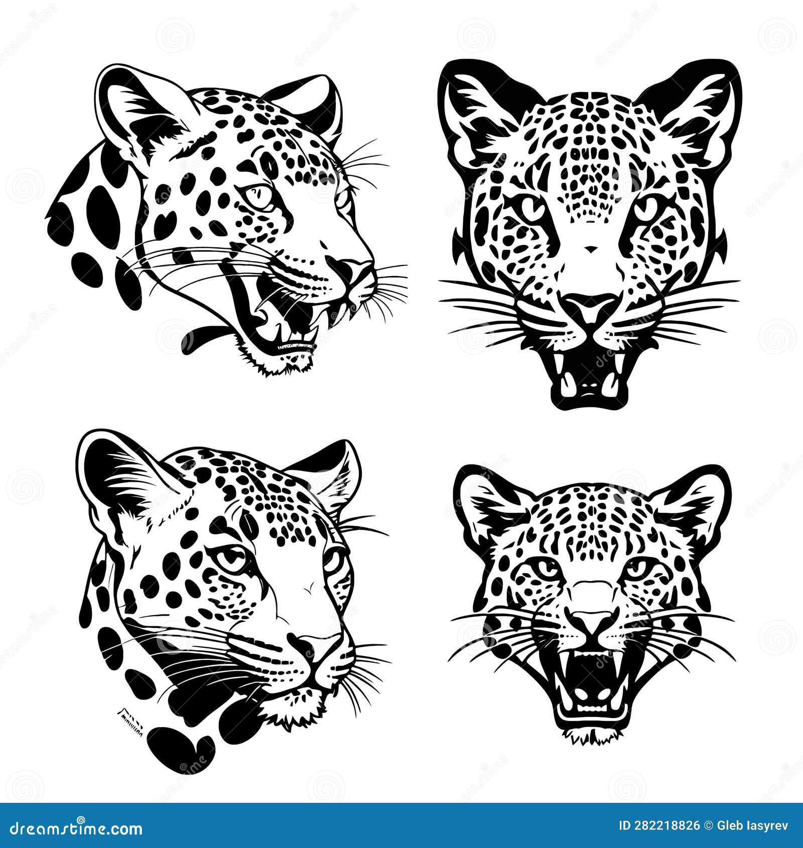 Leopard Head Logo Vector Stencil Set Stock Illustration - Illustration ...