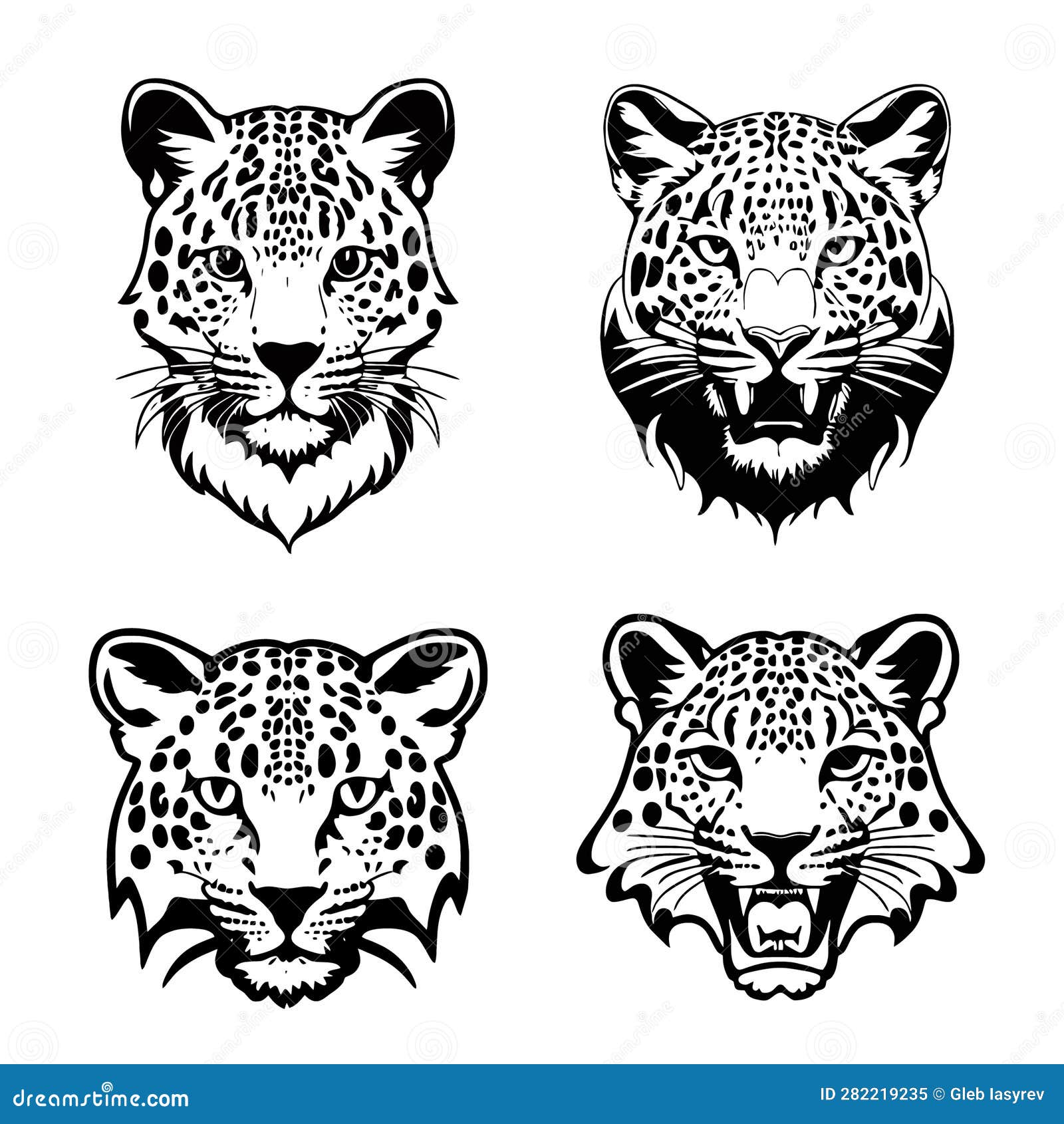 Leopard Head Logo Vector Stencil Set Stock Illustration - Illustration ...