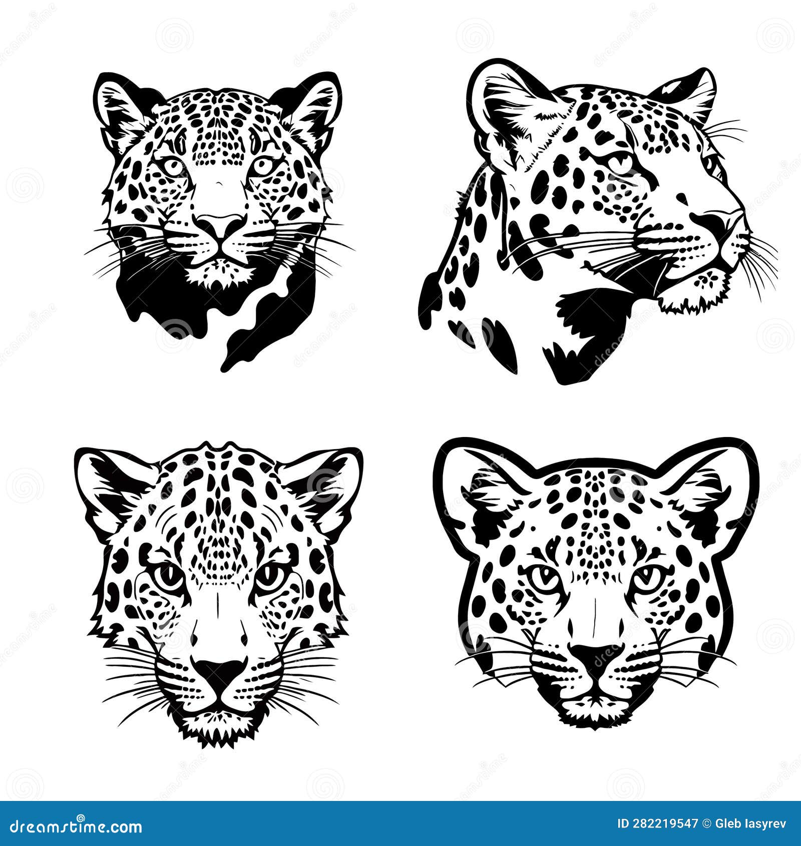 Leopard Head Logo Vector Stencil Set Stock Illustration - Illustration ...