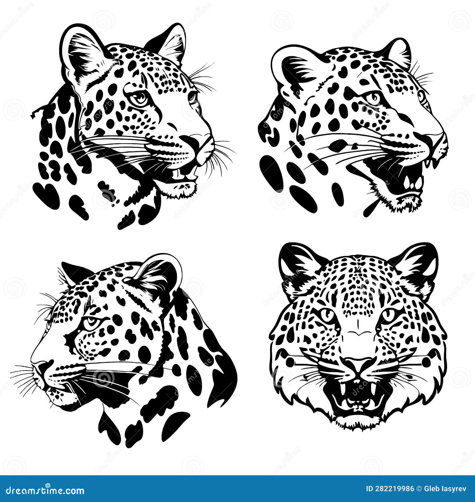 Leopard Head Logo Vector Stencil Set Stock Illustration - Illustration ...