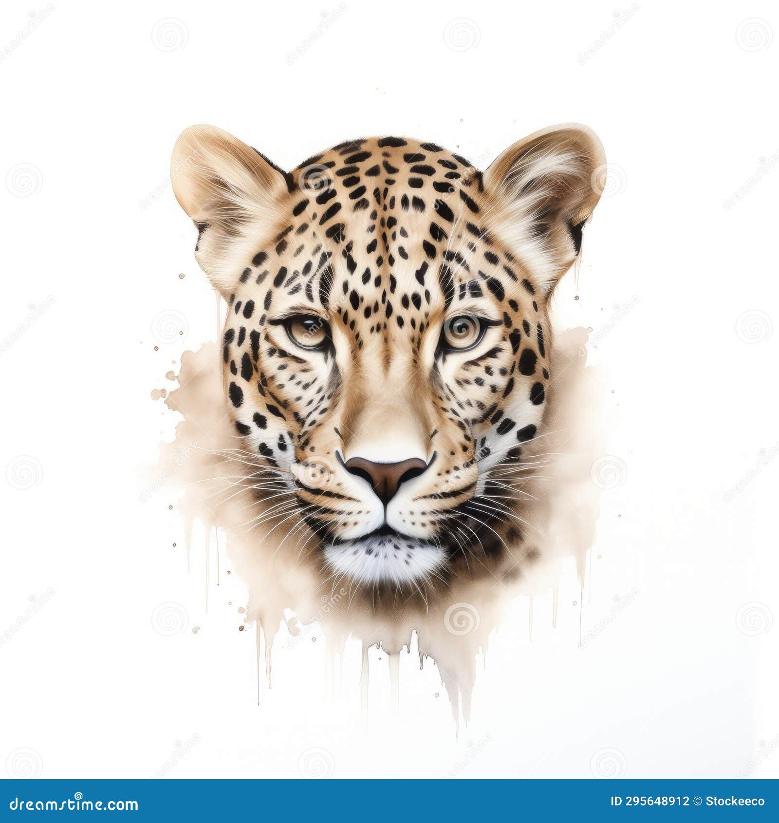 Leopard Head Realistic Landscape Style Animal Print on White Background ...