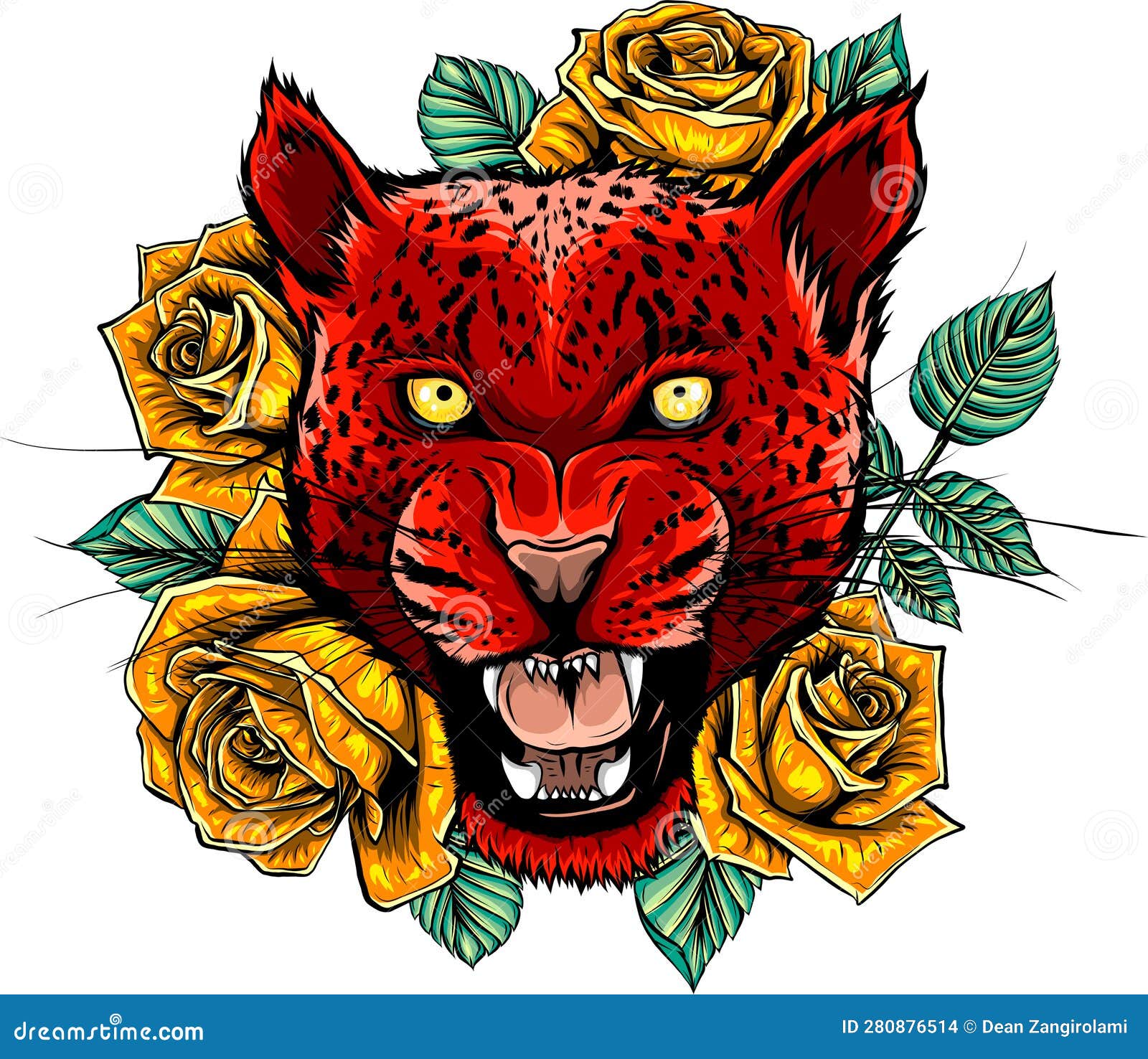 Leopard Head with Roses Vector Illustration Stock Vector - Illustration ...
