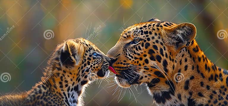 A Leopard and Her Cub are Kissing Stock Photo - Image of leopard, nose ...