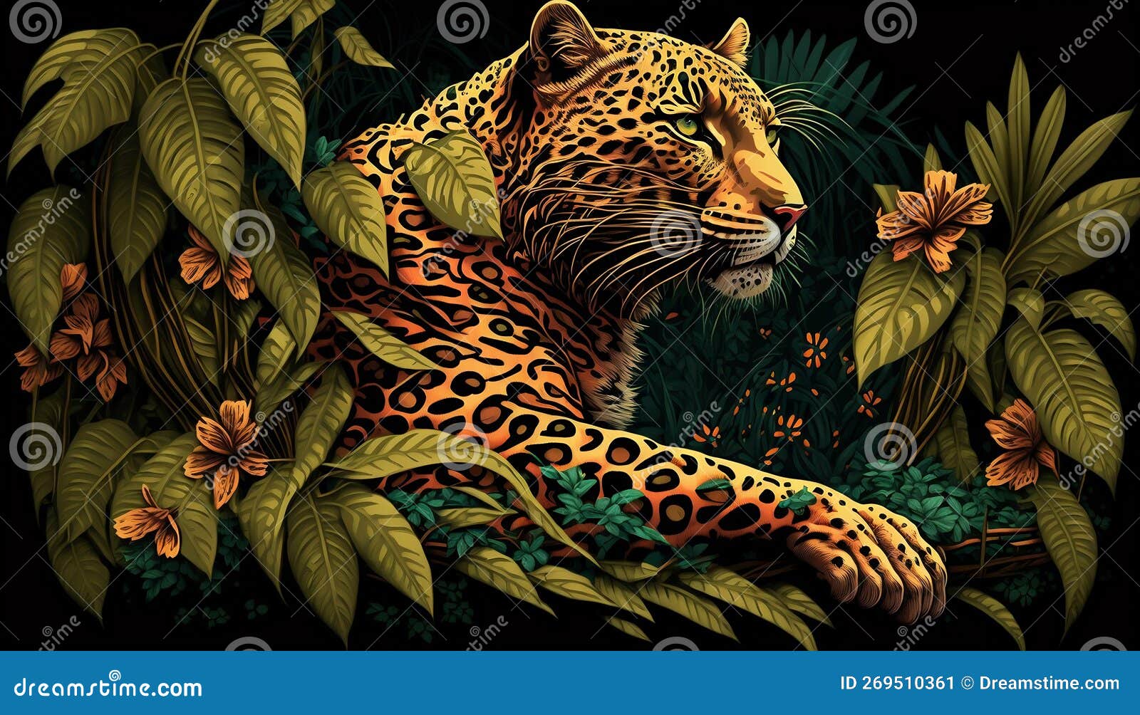 Leopard Hiding in the Tropical Forest. Portrait of a Wild Predatory Cat ...