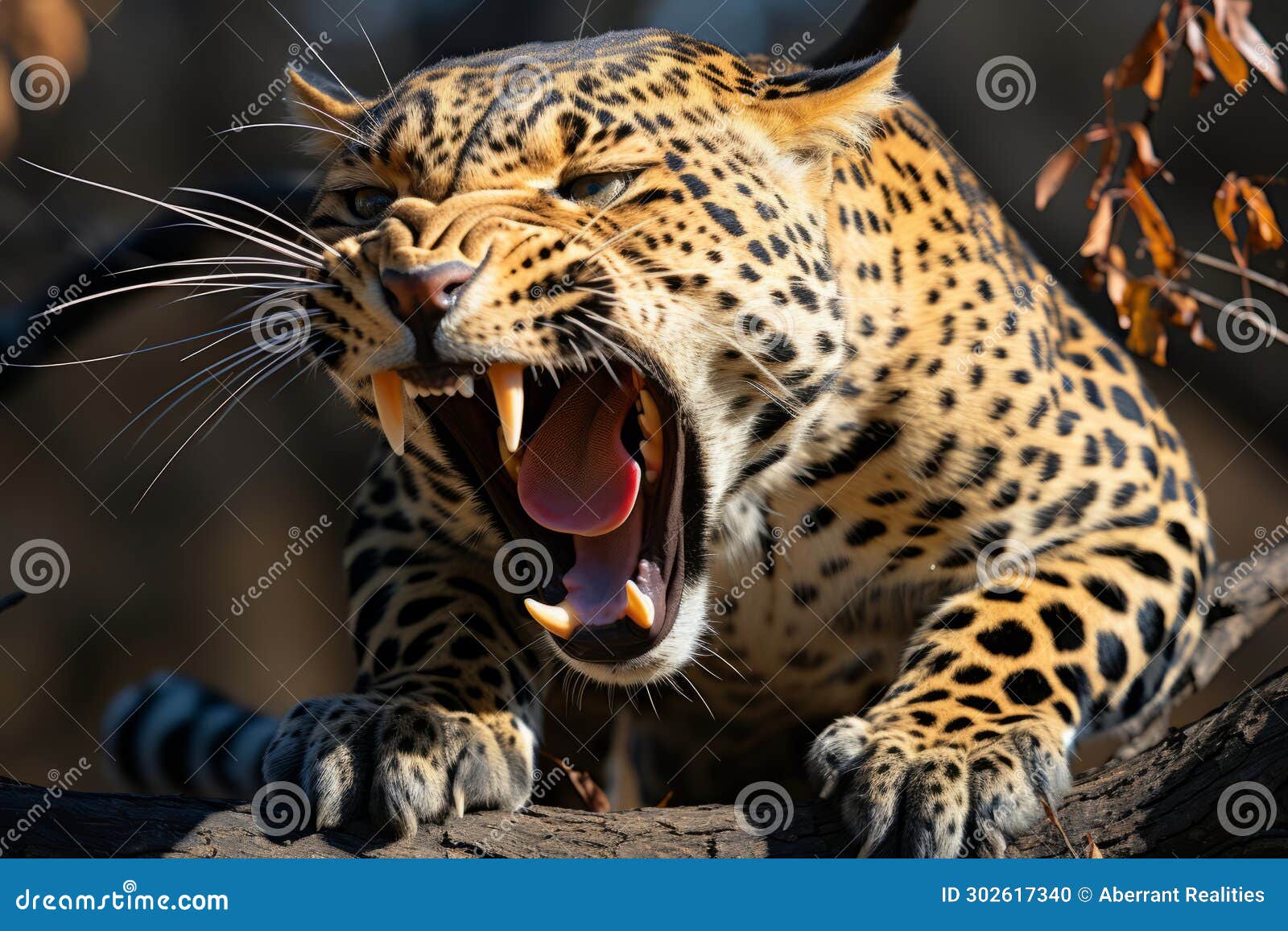 A Leopard with Its Mouth Open in a Tree Stock Illustration ...