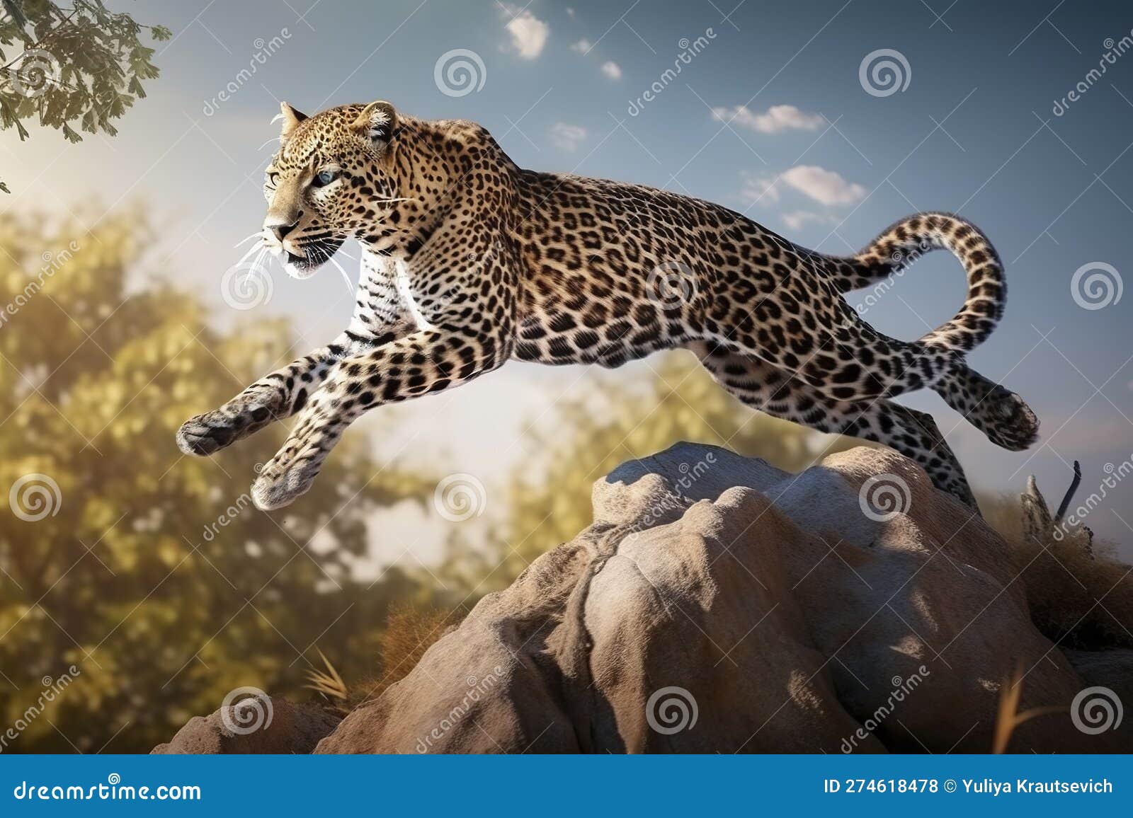 Leopard in a Jump. Generative AI Stock Illustration - Illustration of ...