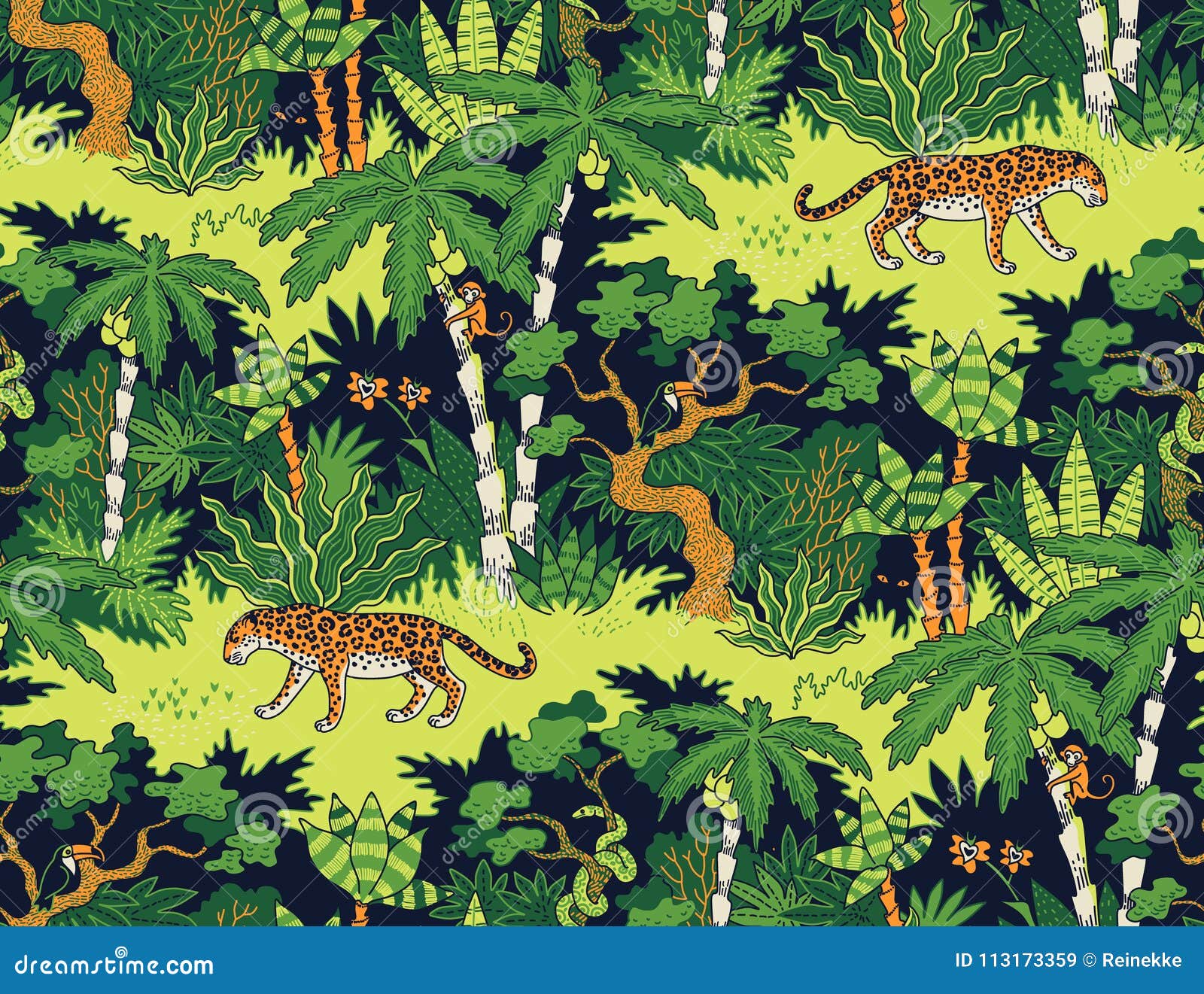 Leopard in the jungle stock vector. Illustration of green - 113173359