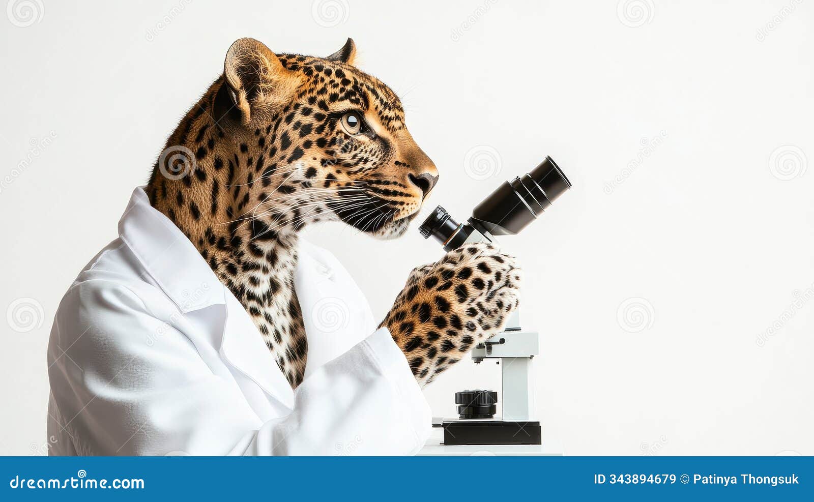 Leopard in Lab Coat Observing Microscopic Details Stock Illustration ...