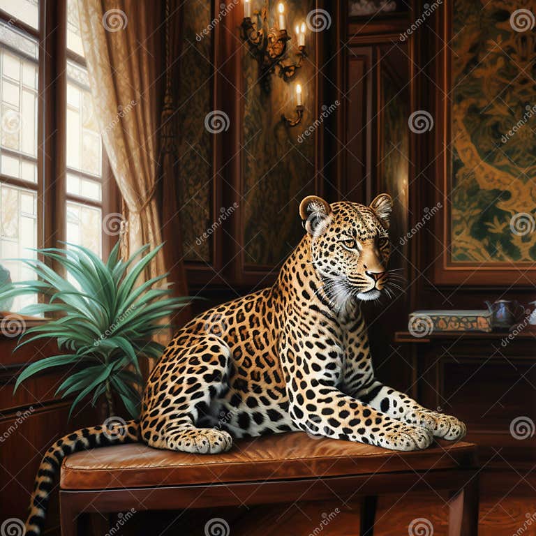 Leopard in the Leopard Room. Generative AI Stock Illustration ...