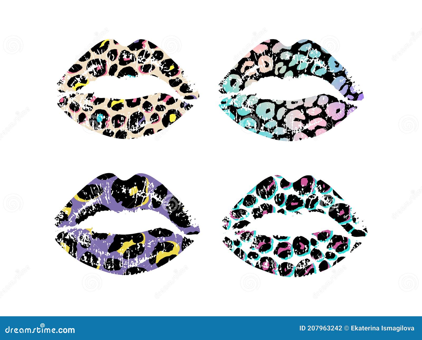 Leopard and Lips Vector Shirt Isolated Print Set Stock Illustration ...