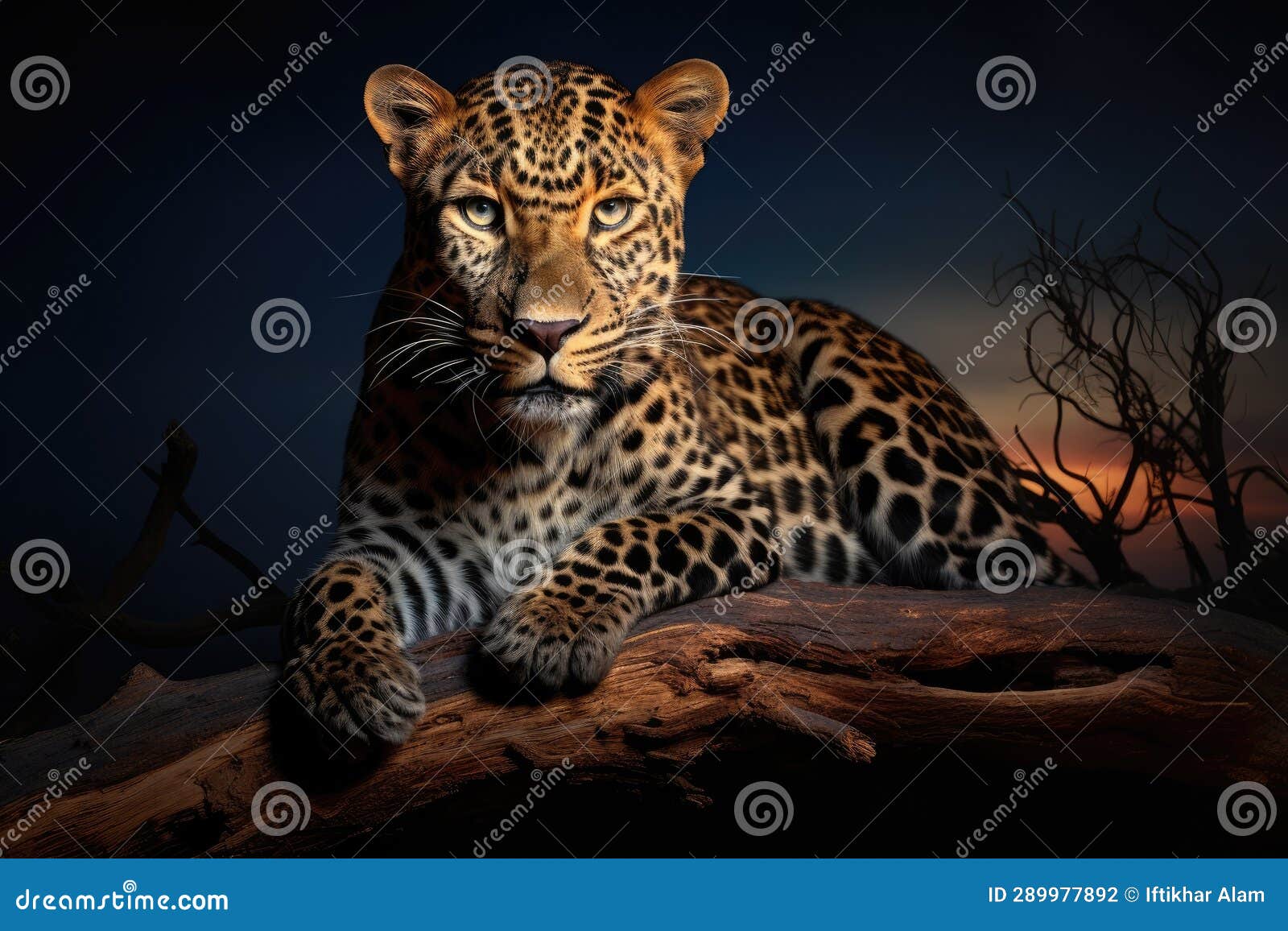 Leopard Lying on a Log in the Evening, 3d Render, African Leopard ...
