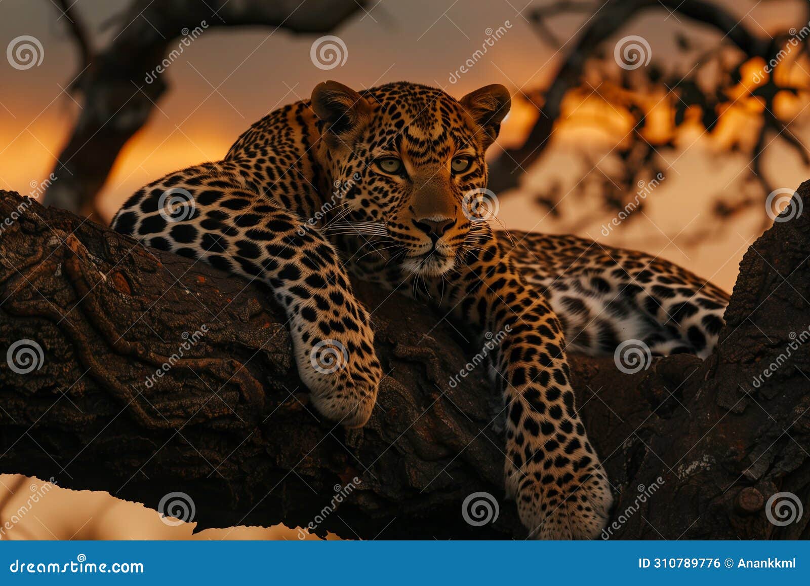 Leopard is Lying on Tree .Generative AI Stock Illustration ...