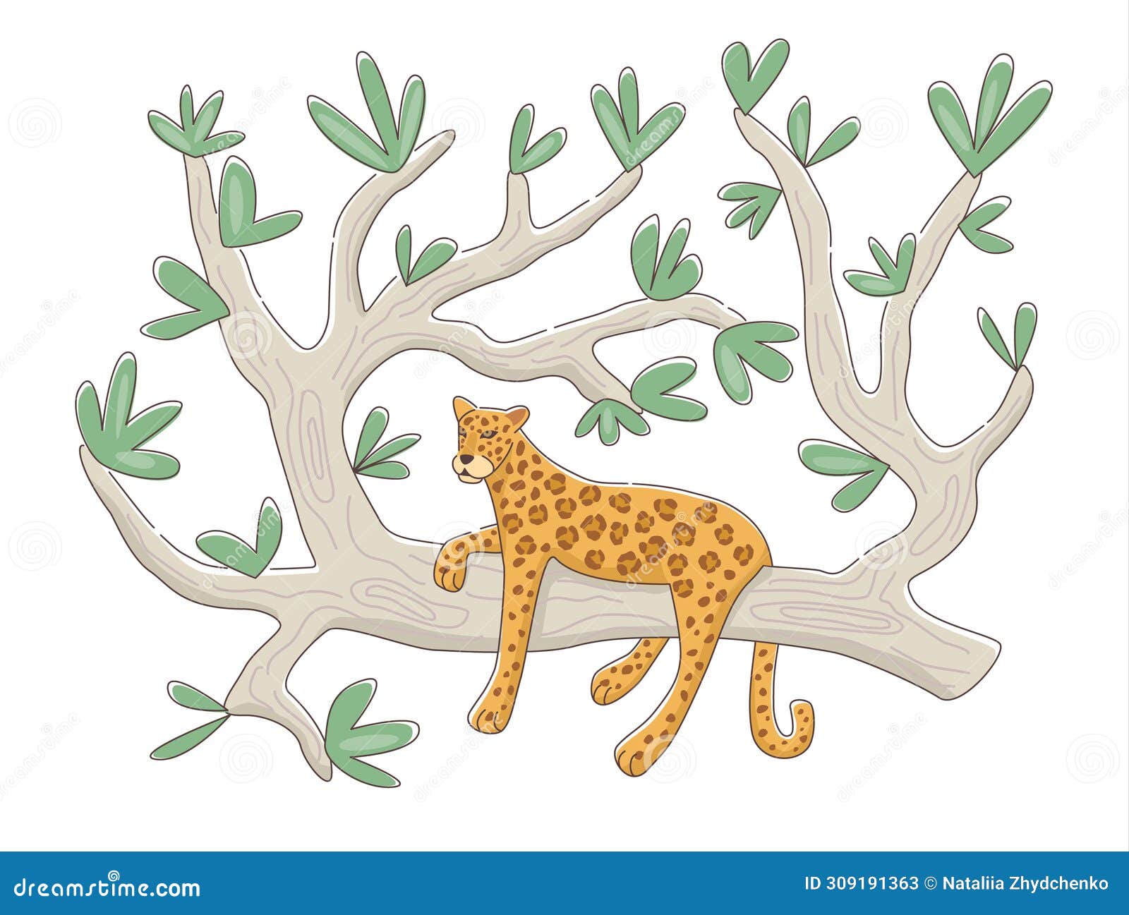 Leopard lying on a tree stock vector. Illustration of clipart - 309191363