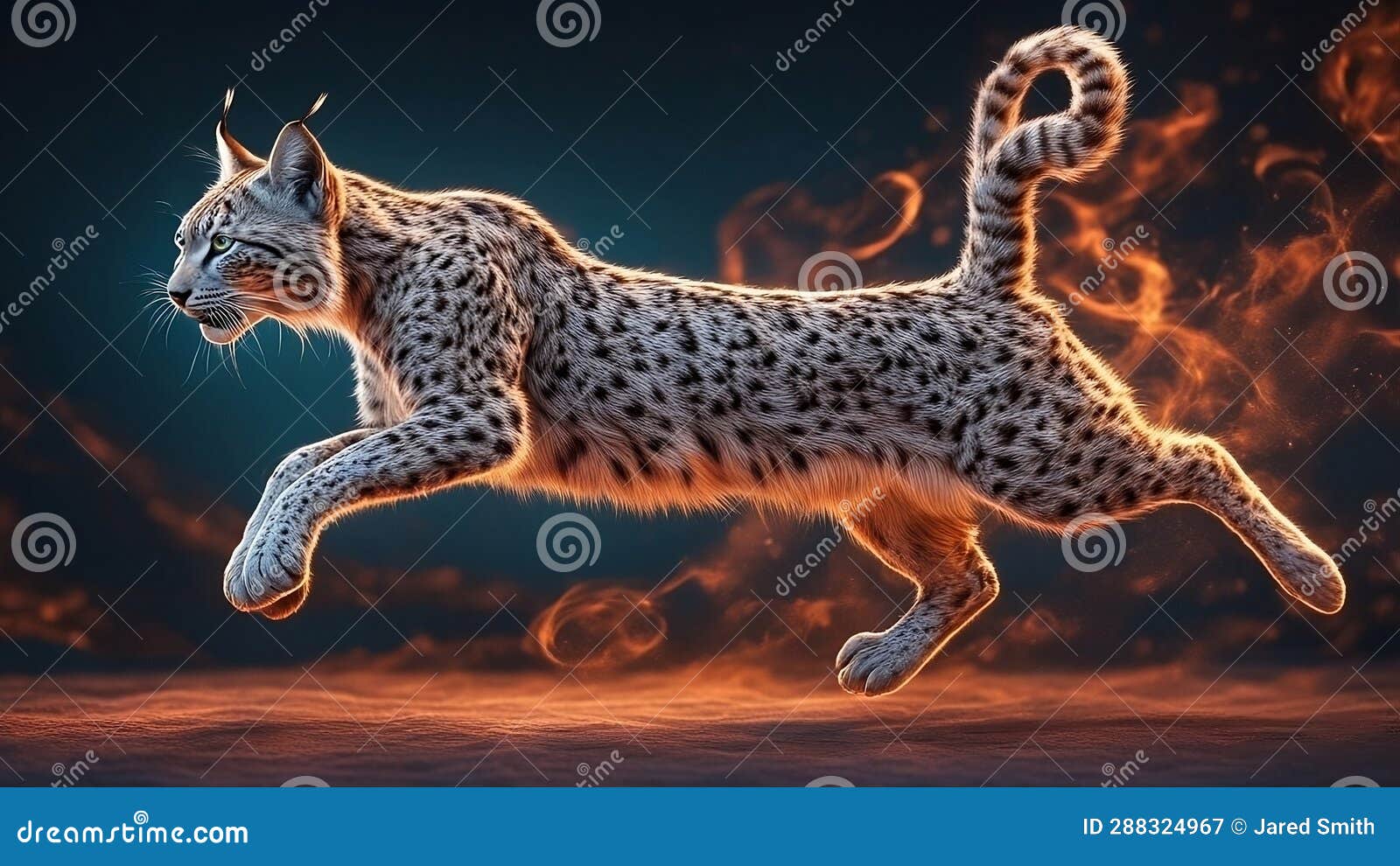 Leopard Lynx in the Night with Trailing Flames Ai Created Stock ...
