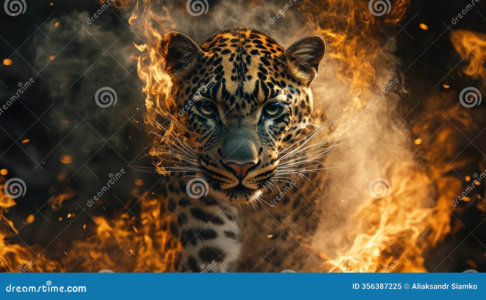 A Leopard is in the Middle of a Fire Stock Illustration - Illustration ...
