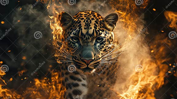 A Leopard is in the Middle of a Fire Stock Illustration - Illustration ...