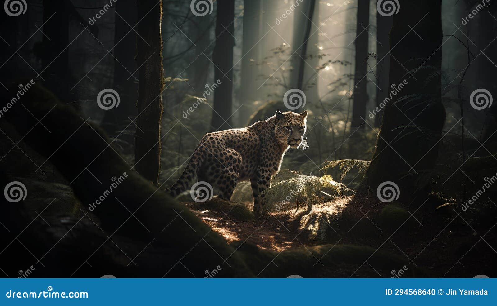 Leopard in the Misty Forest. Animal in the Dark Forest Stock ...