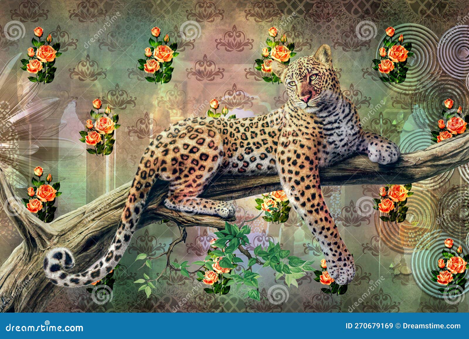 Leopard Mural Wallpaper Design Stock Illustration - Illustration of ...