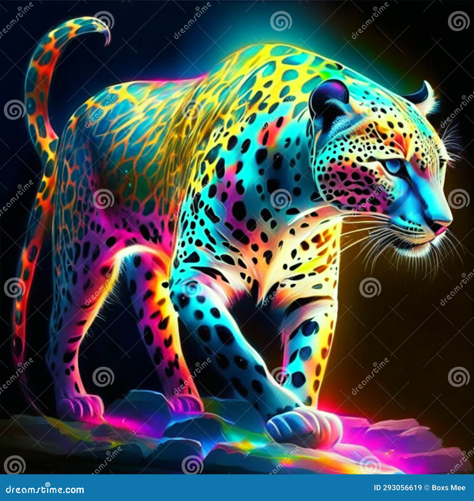 Leopard in Neon Light. Vector Illustration of a Leopard Stock ...