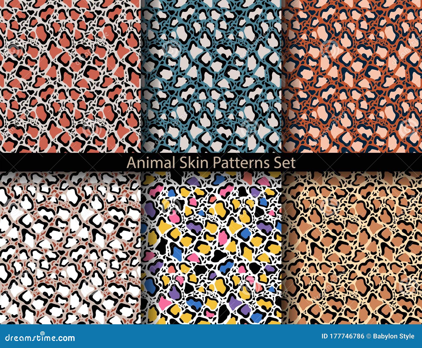 Animal Skin Seamless Pattern Set. Vector Illustration of Animal Skin ...