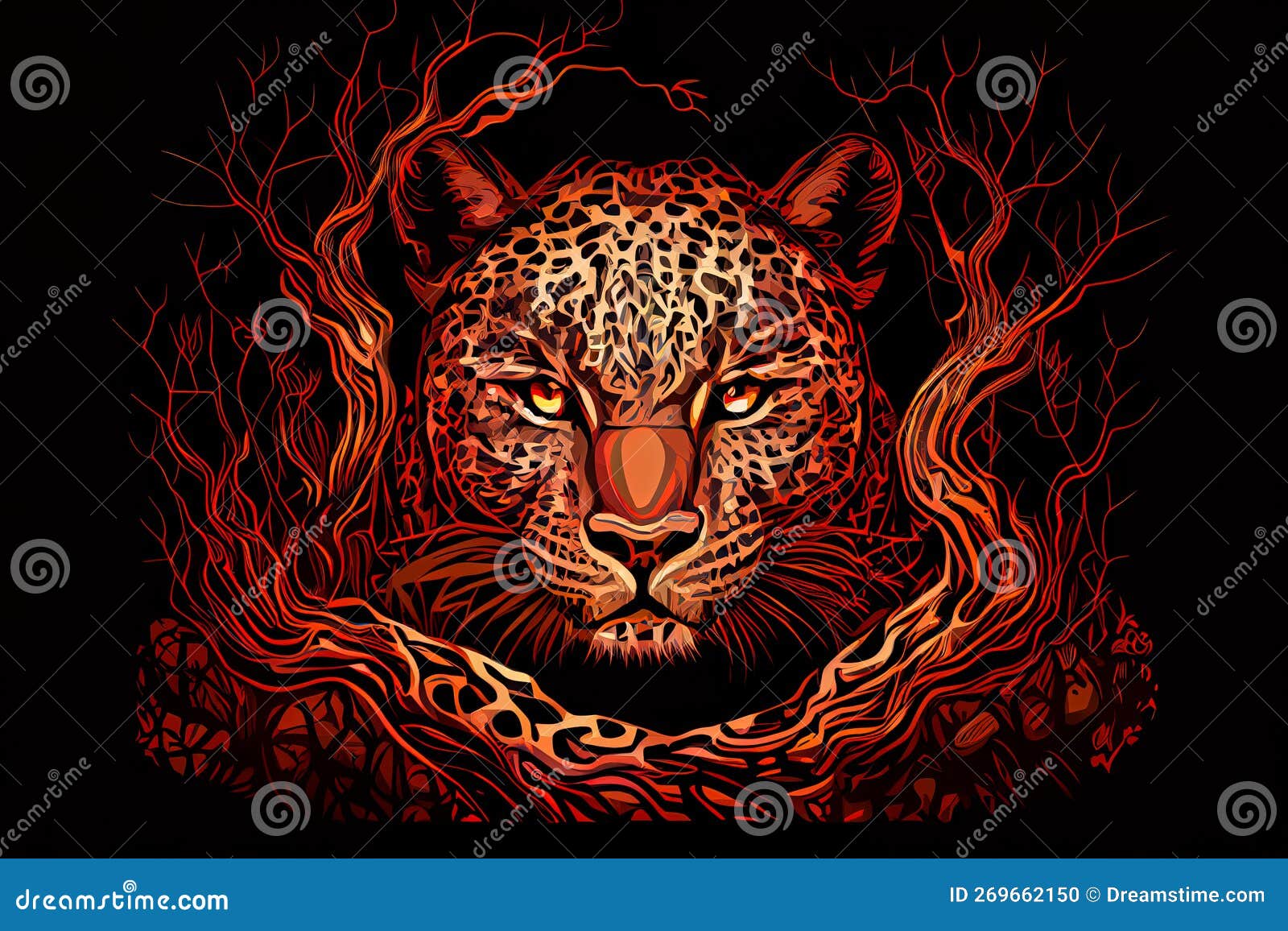 Leopard Peeks Out of the Dark. Stealth Concept. Art Illustration Stock ...