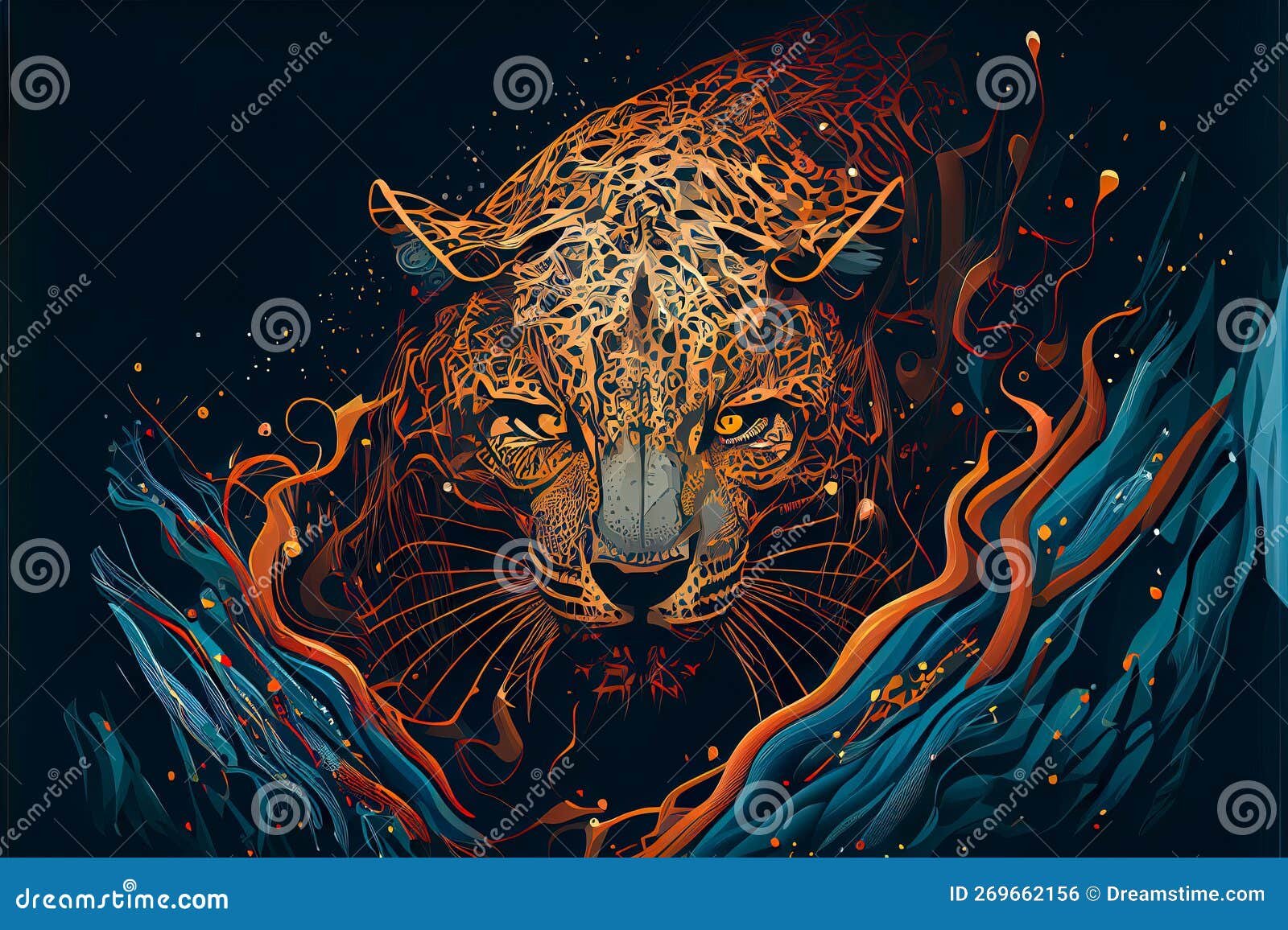 Leopard Peeks Out of the Dark. Stealth Concept. Art Illustration Stock ...
