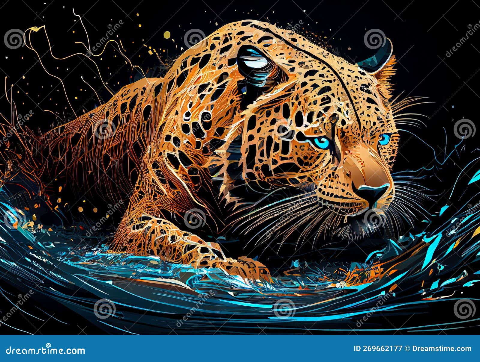 Leopard Peeks Out of the Dark. Stealth Concept. Art Illustration Stock ...