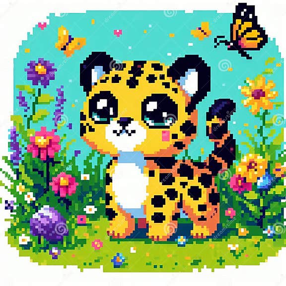 Leopard Portrait, Pixel Art Stock Illustration - Illustration of number ...