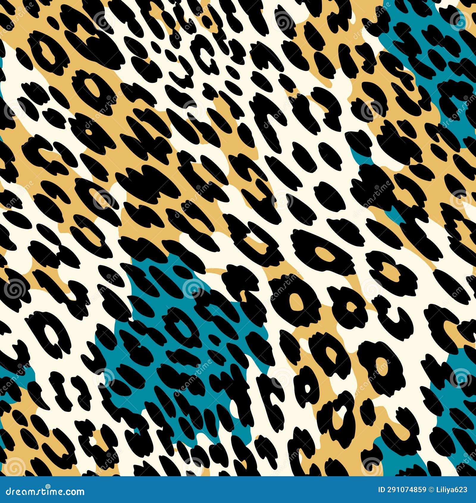 Leopard Print with Blue and Yellow Spots, Seamless Pattern Stock ...
