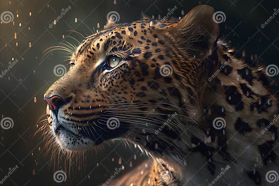 Leopard in Rain. 3D Rendering, 3d Illustration Stock Illustration ...