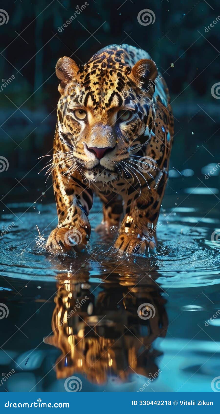Leopard and Leopard Reflection in Water Stock Illustration ...