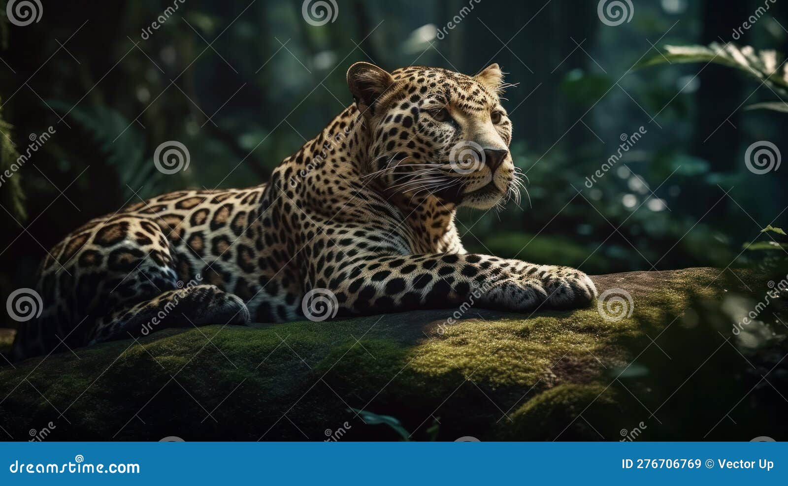 Leopard Relax in the Rain Forest on the Timber. Generative AI Stock ...
