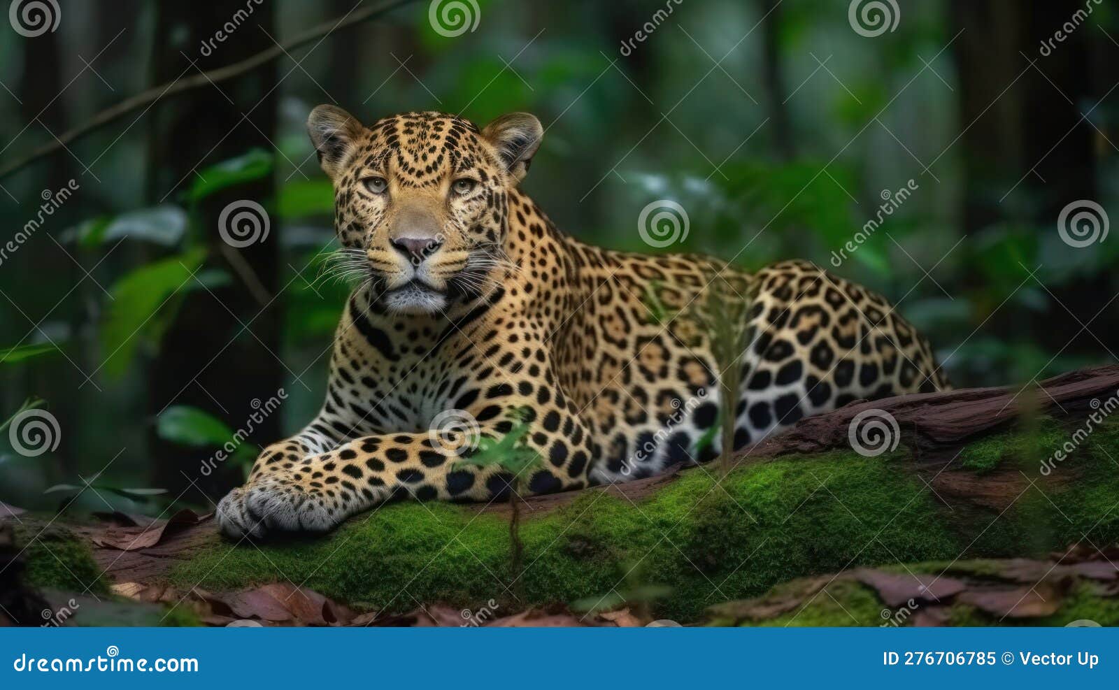 Leopard Relax in the Rain Forest on the Timber. Generative AI Stock ...