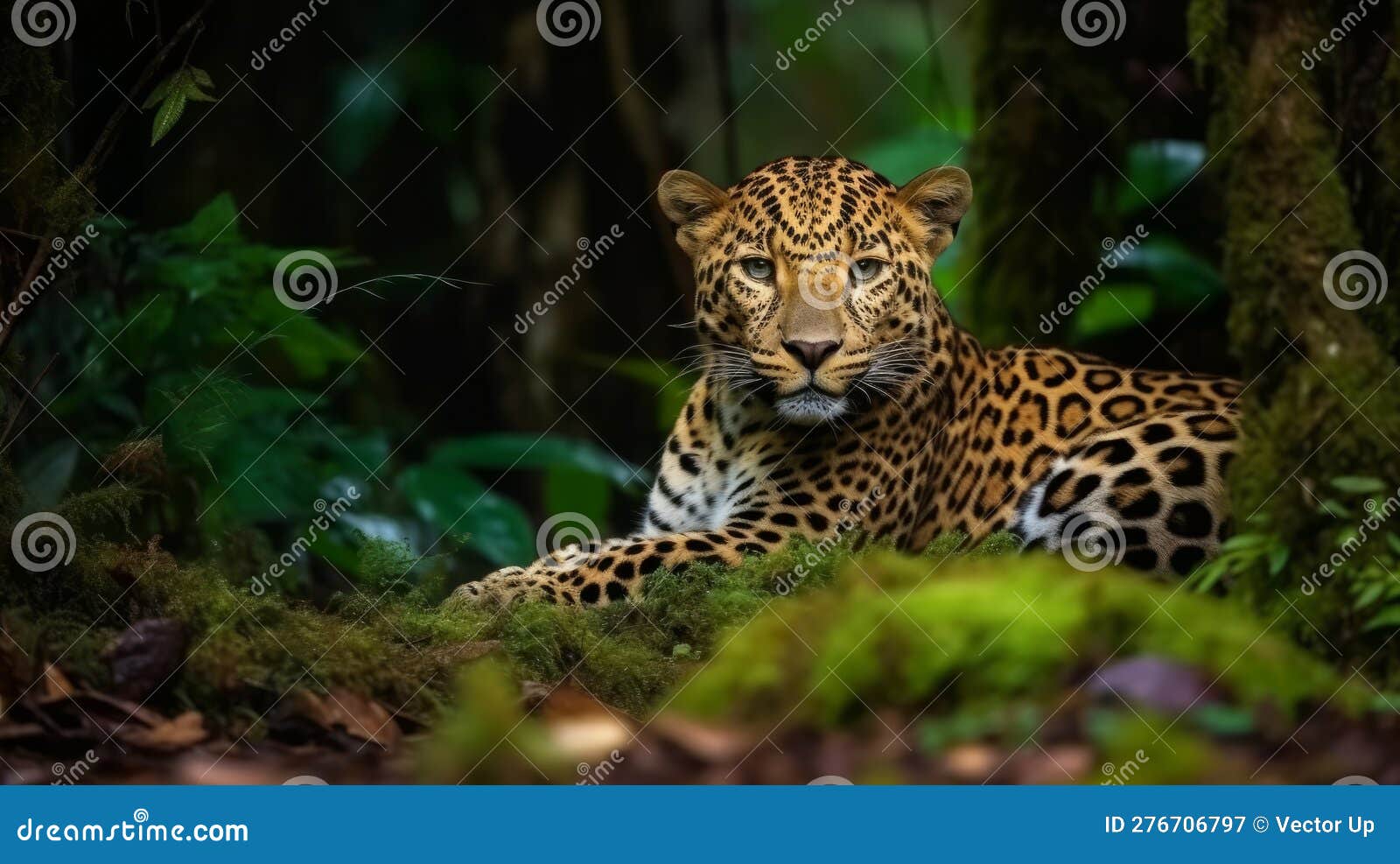 Leopard Relax in the Rain Forest on the Timber. Generative AI Stock ...
